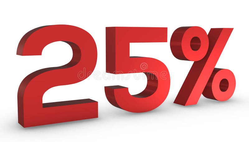 Number Twenty Five Percent 25 Red Sign 3D Rendering Isolated on White ...