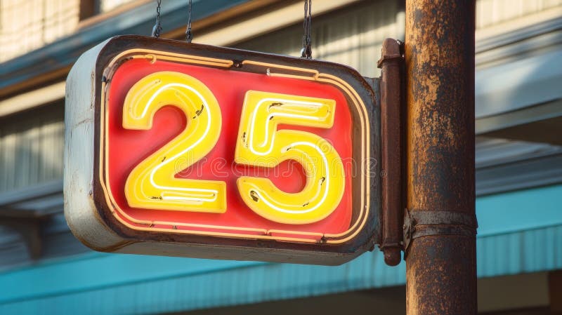 Number Twenty Five Sign Hanging from a Rusty Pole Stock Photo - Image ...