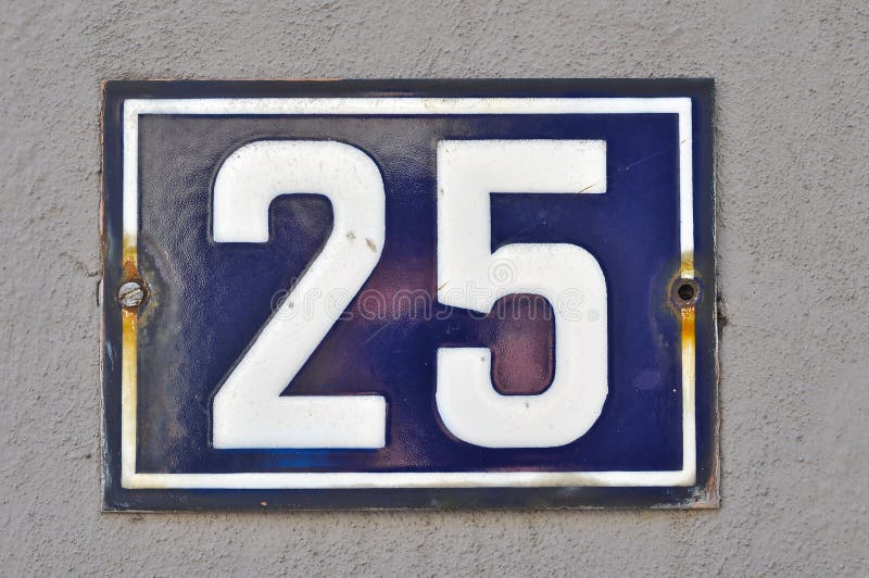 Number Twenty Five in White Digits on a Blue House Number Plaque Stock ...