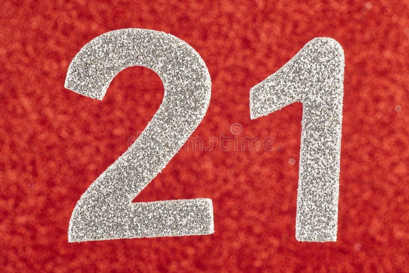 Number Twenty-one Silver Over A Red Background. Anniversary. Horizontal ...
