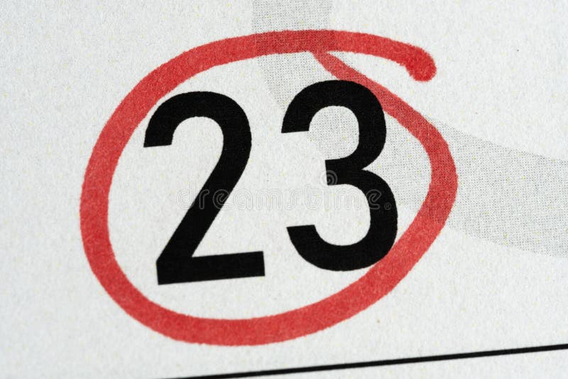 Number Twenty Three is Highlighted in Red Marker on Calendar. Stock ...