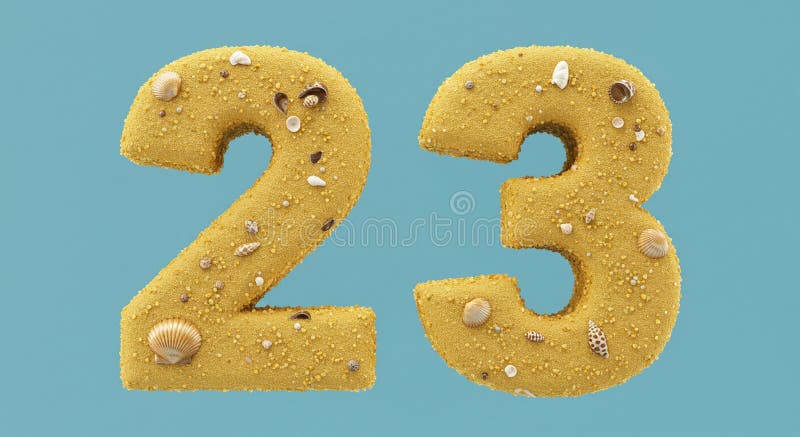 Number Twenty Three Made of Sand and Shells on Light Blue Stock ...