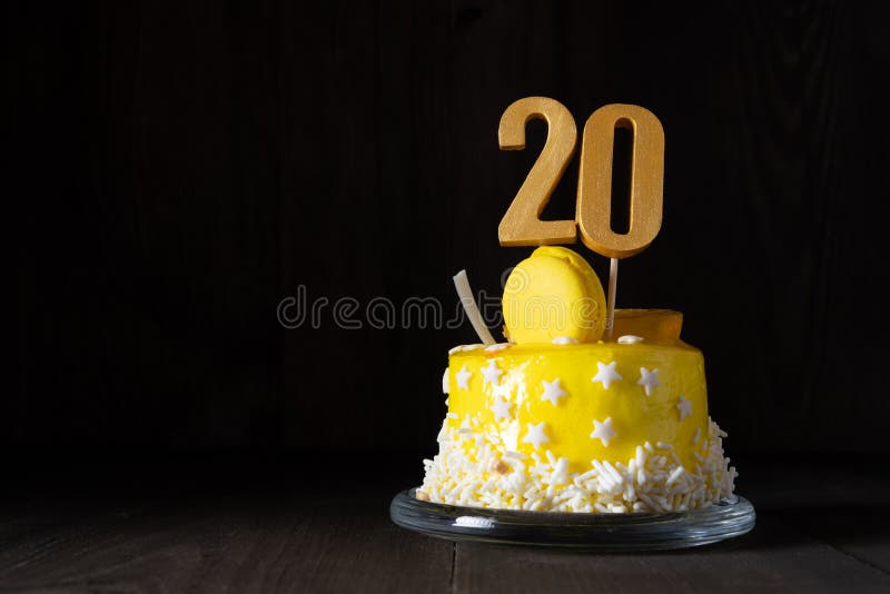 The Number Twenty on a Yellow Cake for an Anniversary or Birthday in a ...