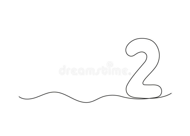 Number Two, Continuous One Line Drawing. Black Hand Drawn Single ...