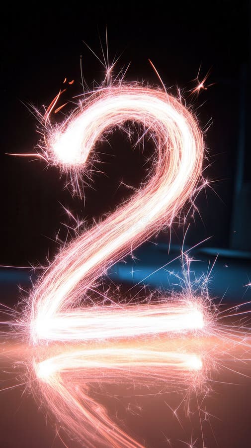 Number Two Created by Light Painting with Bright Pink and White ...
