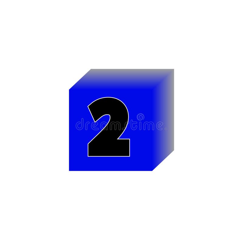 Number Two Cube. Blue Square Block. Black Bold Numeral. Vector Shape ...