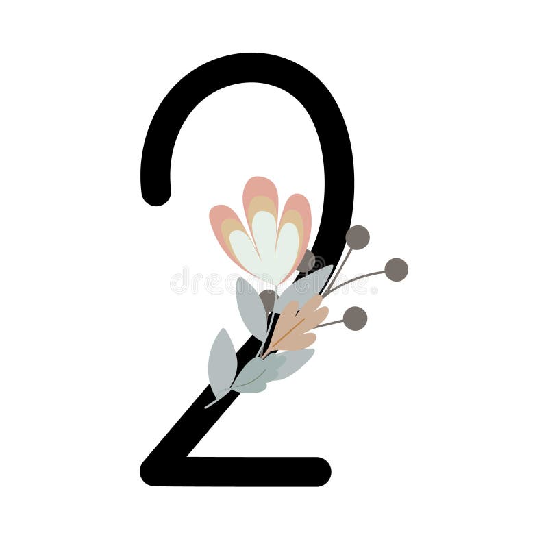 Number Two Decorated with Flowers, Floral Monogram Vector Illustration ...