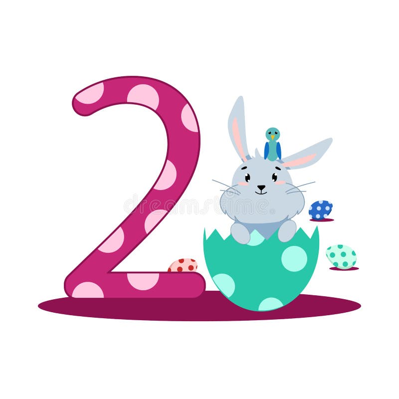 Number Two and a Gray Easter Bunny in a Green Egg Stock Illustration ...