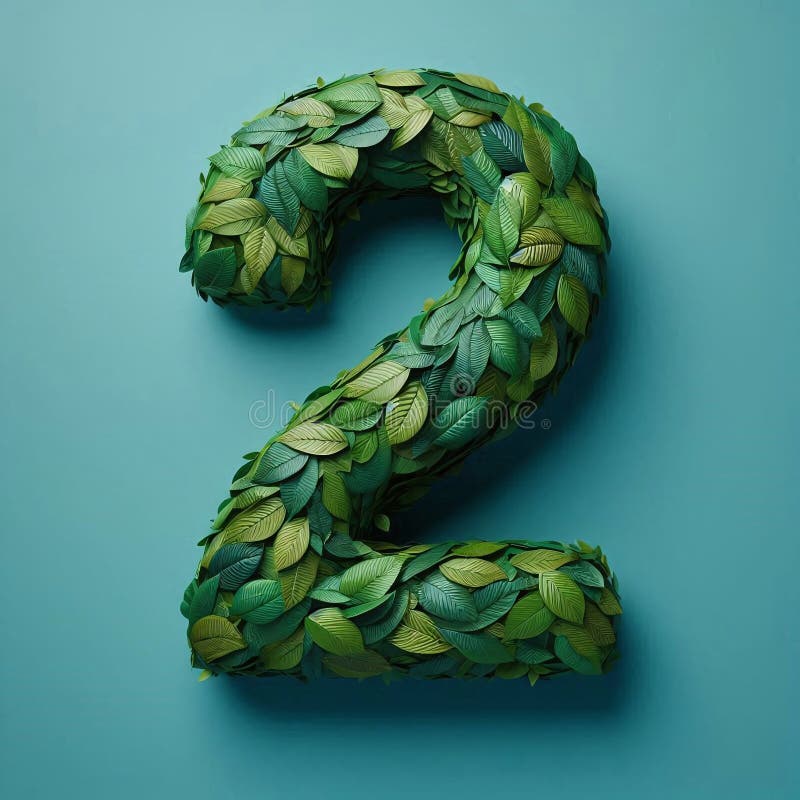 Number Two in Green Leaves on a Blue Background. Generative AI Stock ...