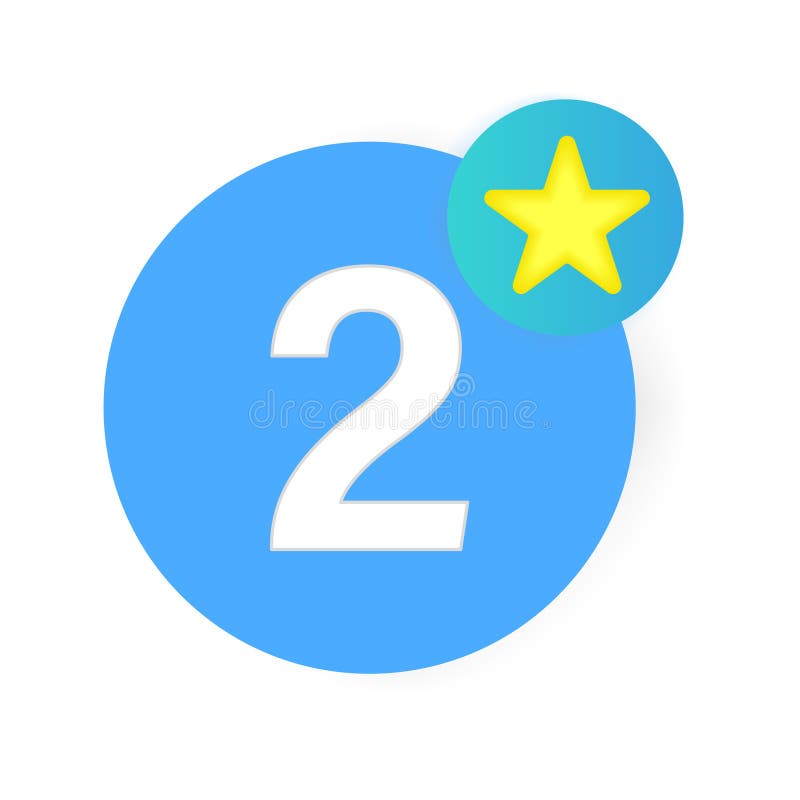Number Two Icon. Yellow Star Badge. Bright Blue Circle. Vector Symbol ...