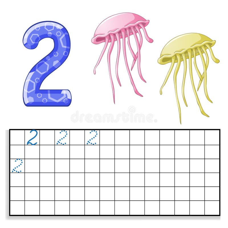 Number 2 with Two Jellyfish Stock Illustration - Illustration of ...