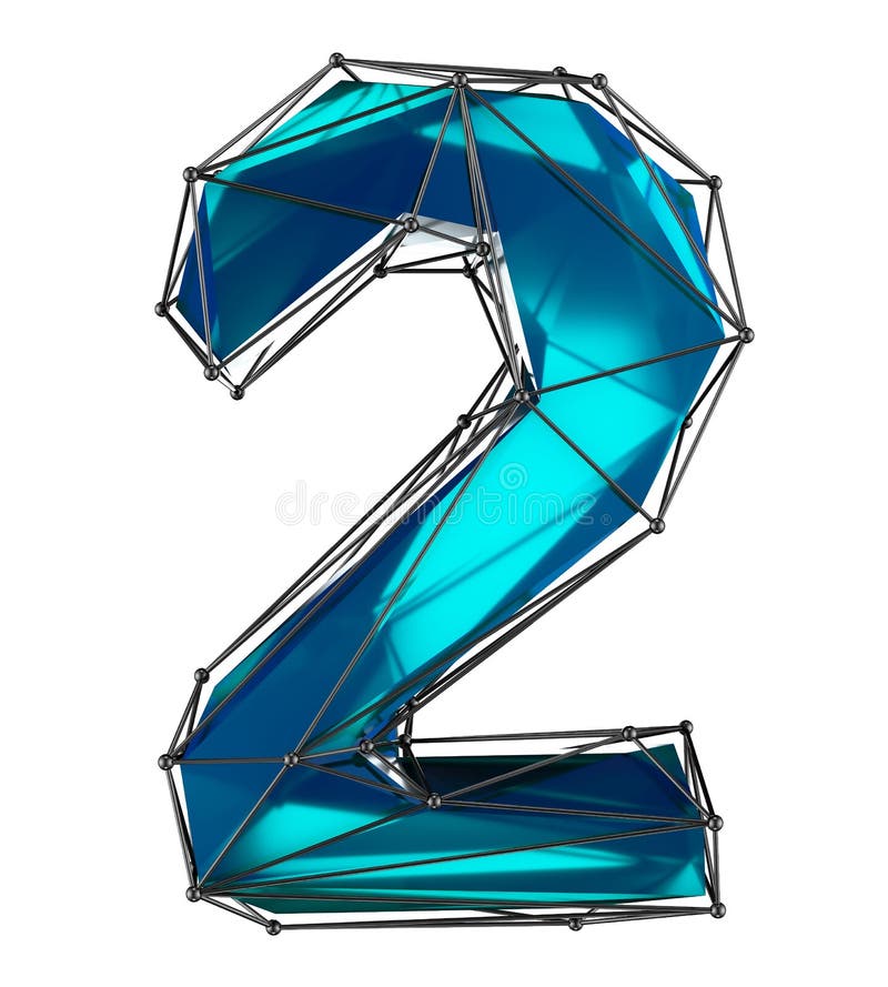 Number 2 Two in Low Poly Style Blue Color Isolated on White Background ...