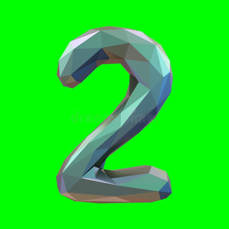 Number 2 Two in Low Poly Style Isolated on Green Background. 3d Stock ...