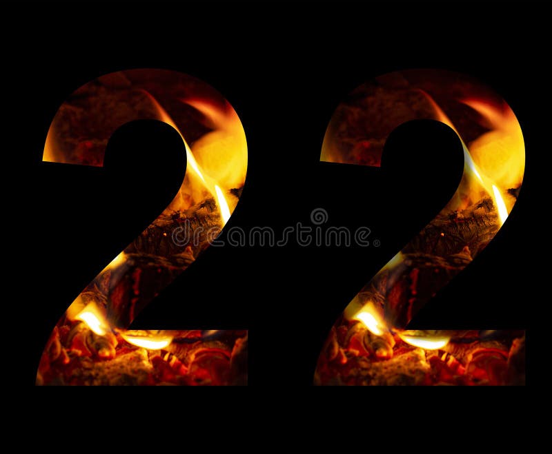 The Number Two, 2 Made from Fire and Burning Wood on a Black Background ...