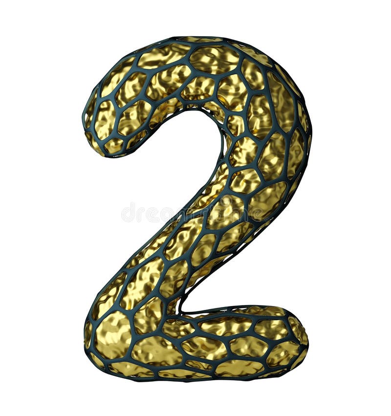 Number 2 Two Made of Golden Shining Metallic 3D with Black Cage ...
