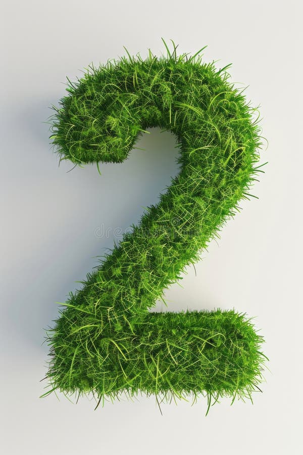The Number Two or 2 is Made of Grass, 3D Render, with a White ...
