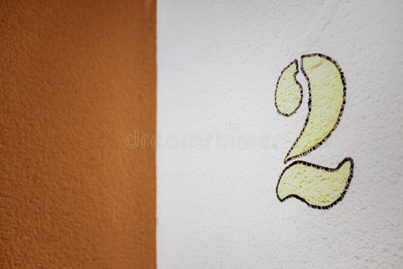 Number 2 Two Painted on the White Wall of a Building Stock Photo ...