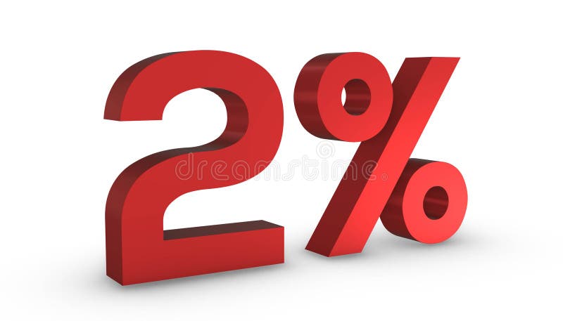 Number Two Percent 2 Red Sign 3D Rendering Isolated on White Background ...