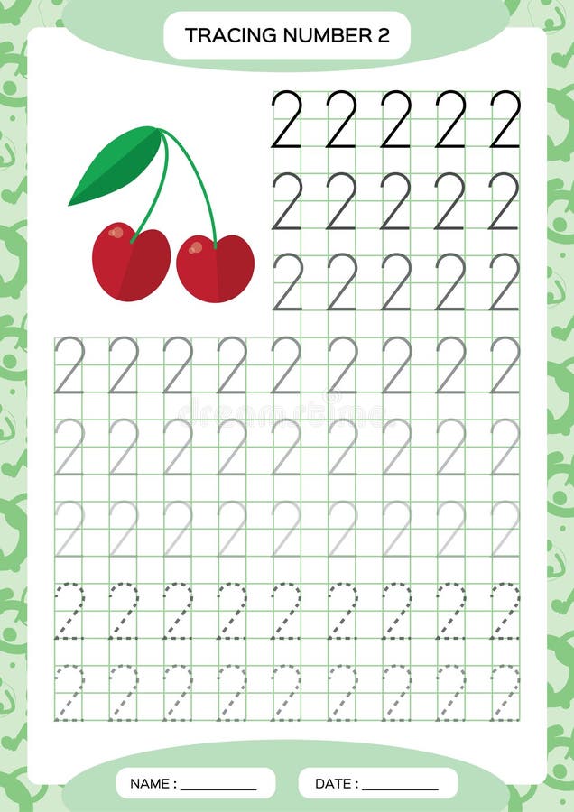 Number 2. Two Tracing Worksheet. Cherry Berry. Preschool Worksheet ...