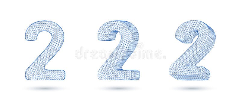 Number Two Wireframe High Polygonal Outline Low Poly Style Vector ...
