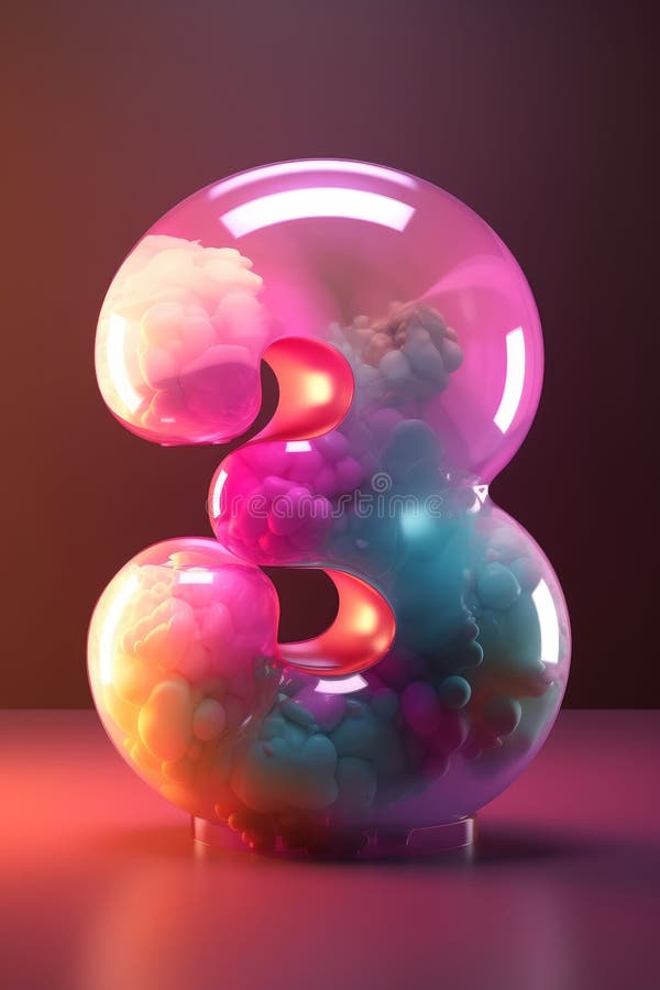 Number 3 Typography in Colorful Smoke Bubble Style Generative AI Stock ...