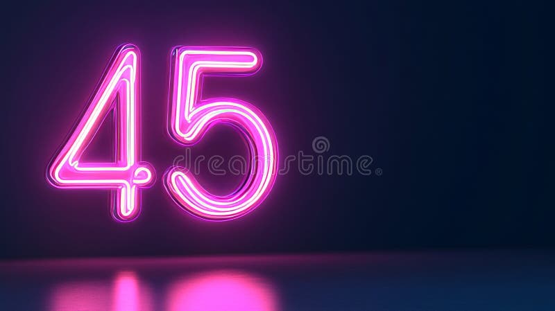 Number 45, Vibrant Pink Neon Sign Illuminated on a Dark Background ...