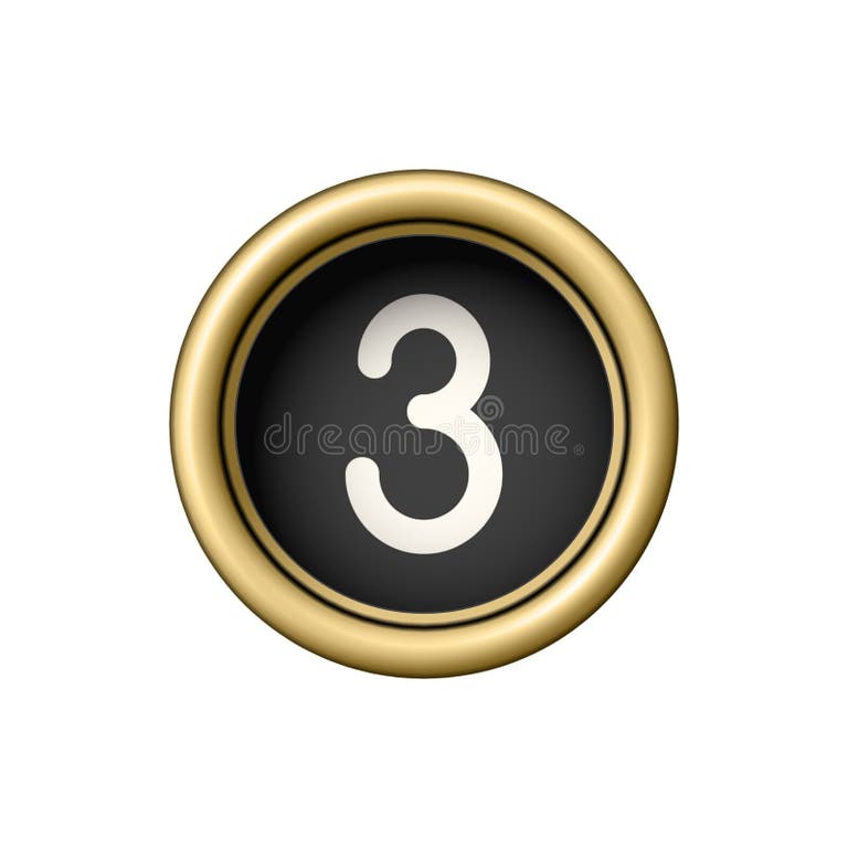 Number 3. Vintage Golden Typewriter Button. Stock Vector - Illustration ...