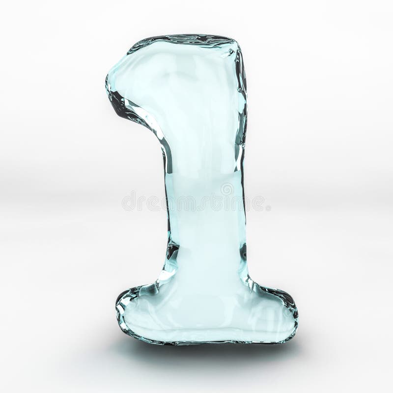 Alphabet Number 1. Liquid Font Made of Blue Transparent Water. 3D ...