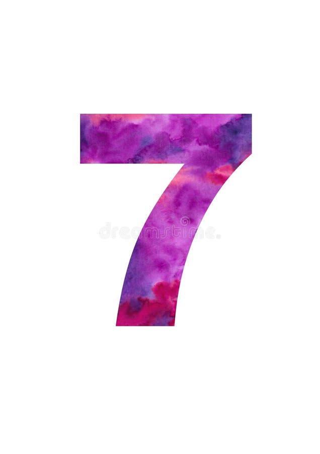 Number ``7`` of Watercolor Pink and Purple Flowers, Hand Drawn on a ...