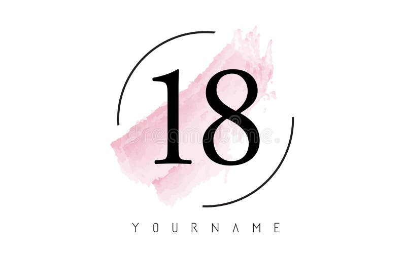 Number 18 Watercolor Stroke Logo Design with Circular Brush Pattern ...