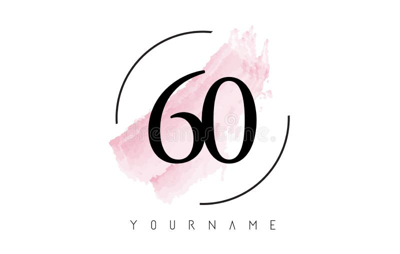 Number 60 Watercolor Stroke Logo Design with Circular Brush Pattern ...