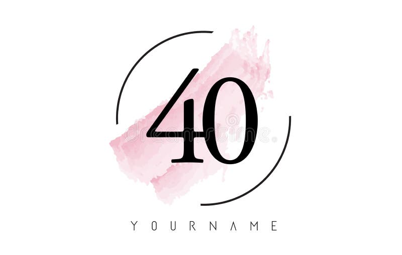 Number 40 Watercolor Stroke Logo Design with Circular Brush Pattern ...