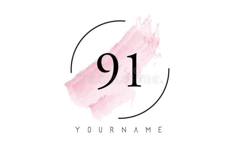 Number 91 Watercolor Stroke Logo Design with Circular Brush Pattern ...