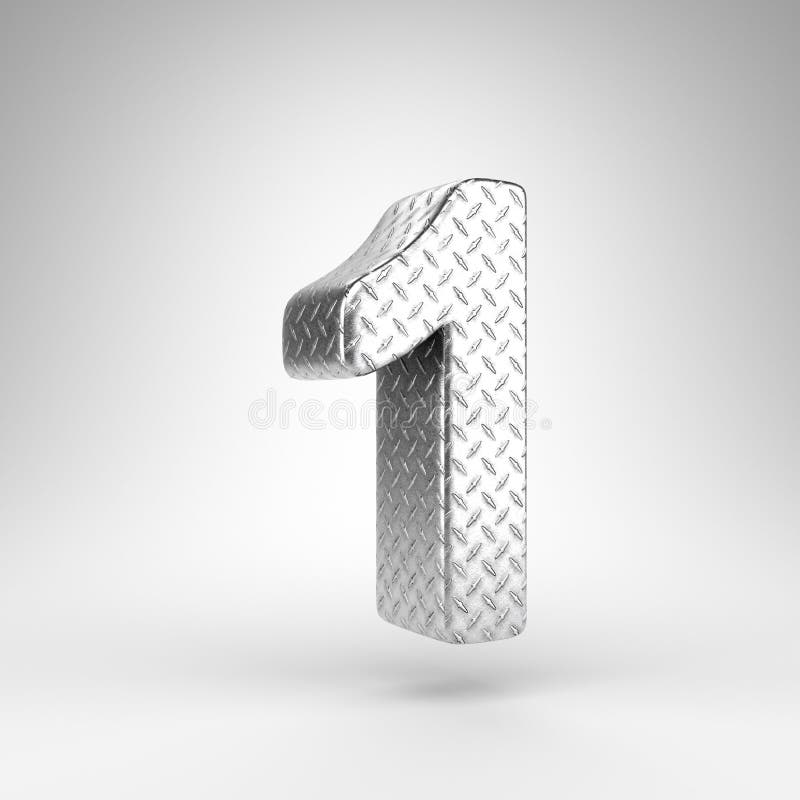 Number 1 on White Background. Aluminium 3D Number with Checkered Plate ...