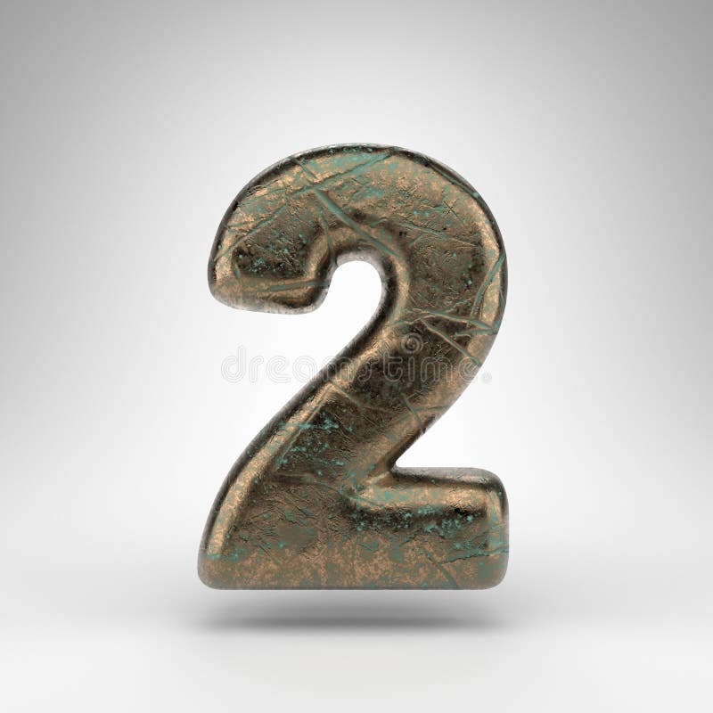 Number 2 on White Background. Bronze 3D Number with Oxidized Scratched ...