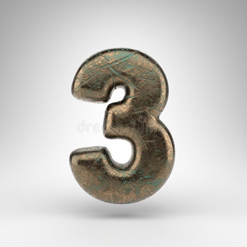 Number 3 on White Background. Bronze 3D Number with Oxidized Scratched ...