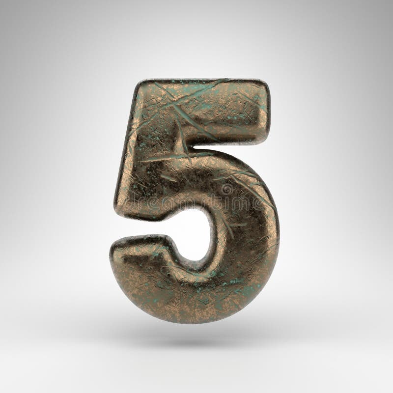 Number 5 on White Background. Bronze 3D Number with Oxidized Scratched ...