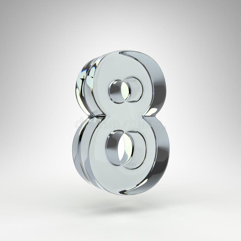 Number 8 on White Background. Camera Lens Transparent Glass 3D Number ...