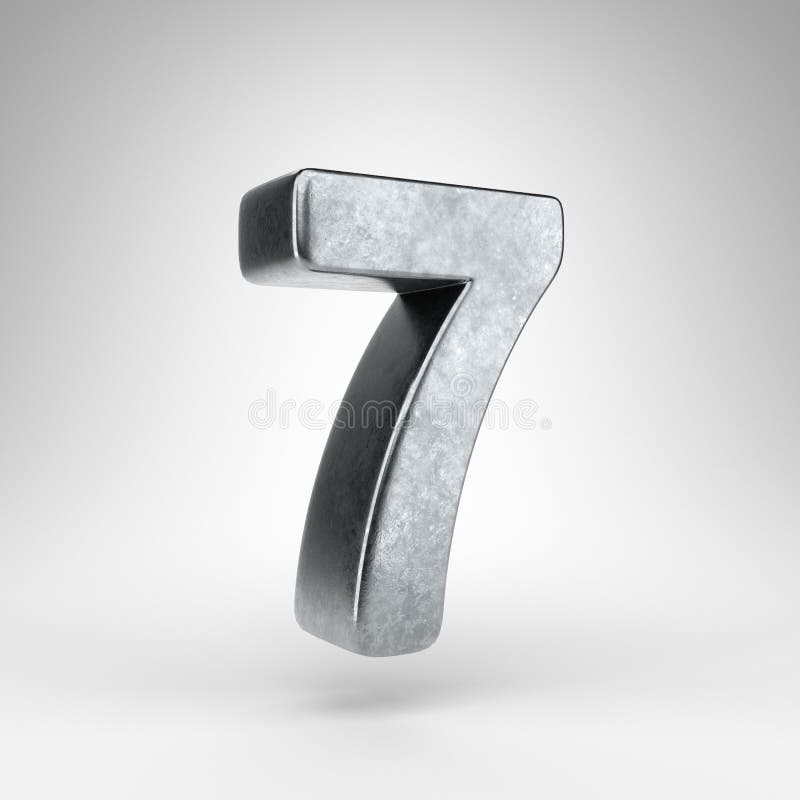 Number 7 on White Background. Gun Metal 3D Number with Rough Metal ...