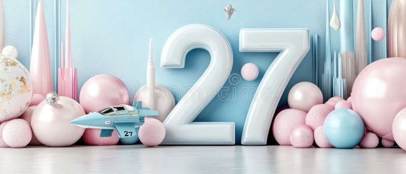 Number 27 in White, Blue and Pink Balloons Stock Illustration ...