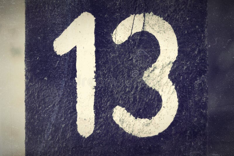 Number 13, White Number on a Dark Background. Black and White Old Photo ...