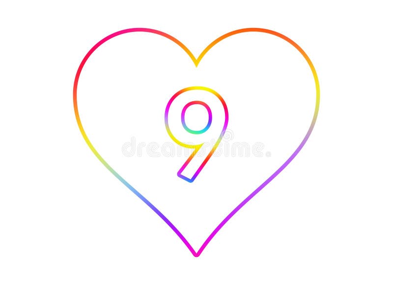 Number 9 into a White Heart Stock Illustration - Illustration of ...