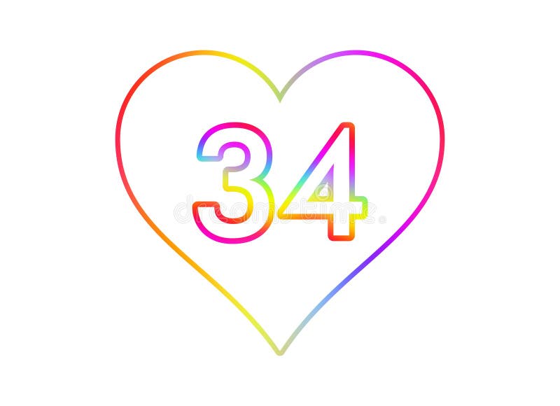 Number 34 into a White Heart Stock Illustration - Illustration of color ...
