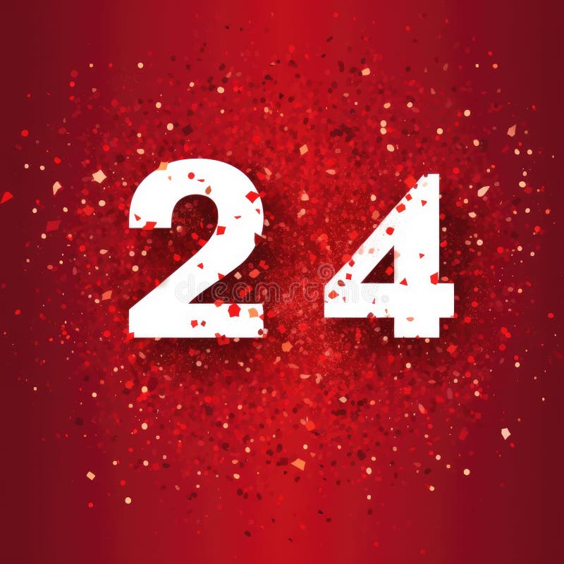 Number 24 - White Number on Red Background with Red Confetti Stock ...