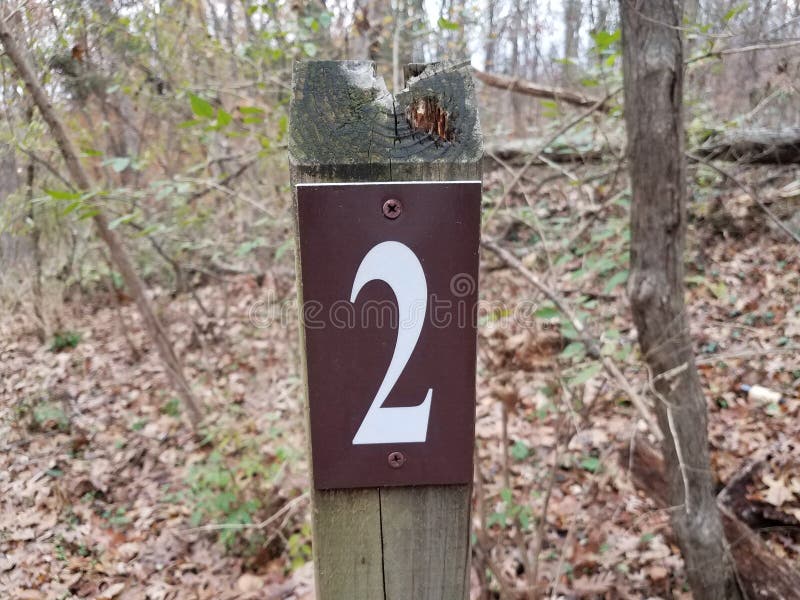 The Number 2 on Wood Post in the Forest or Woods Stock Image - Image of ...