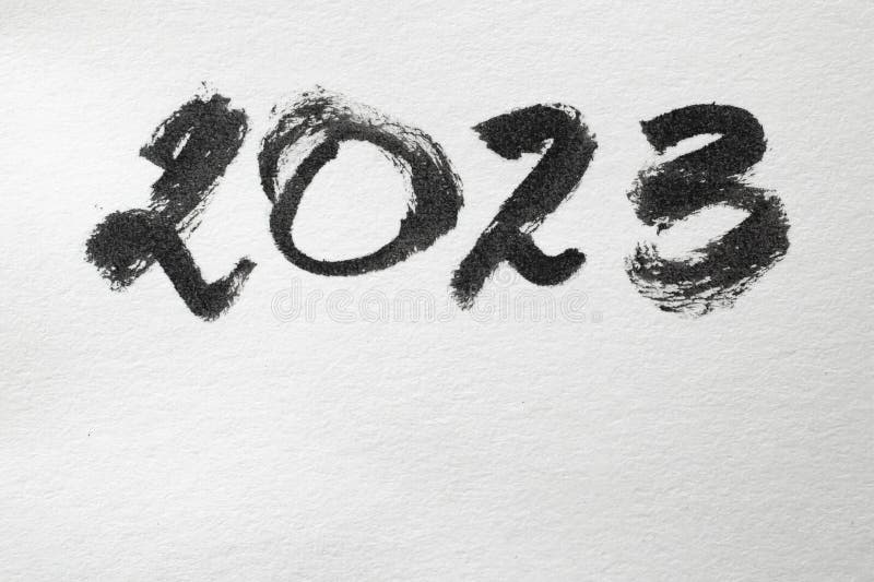 2023 Number Written with Black Ink on White Paper Stock Photo - Image ...