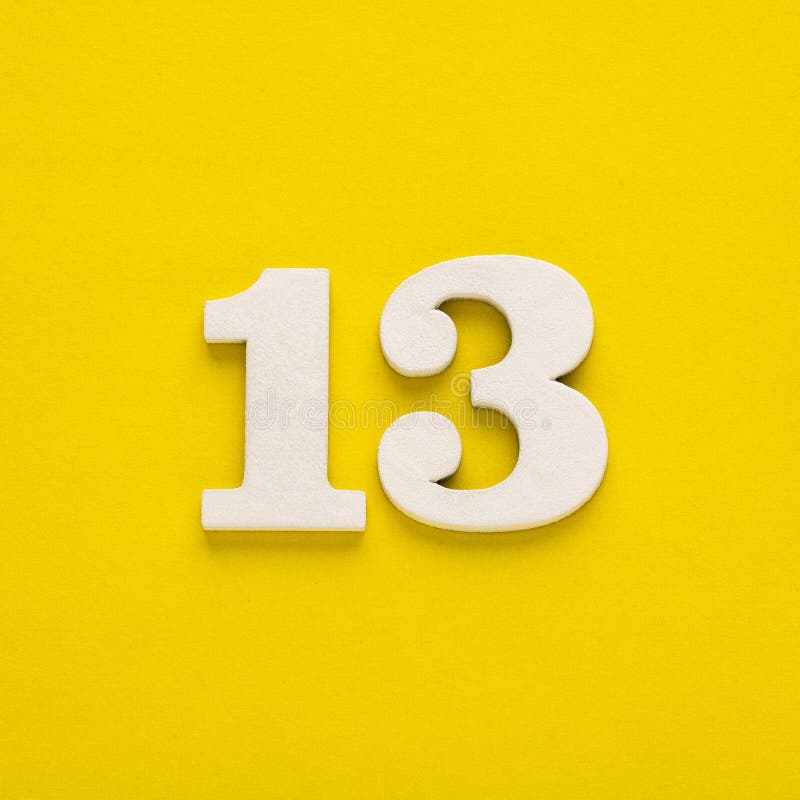Number 13 on a Yellow Background - Two-digit Number in White Stock ...
