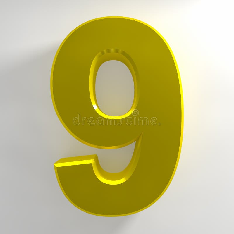Number 9 Yellow Color Collection on White Background Illustration 3D ...