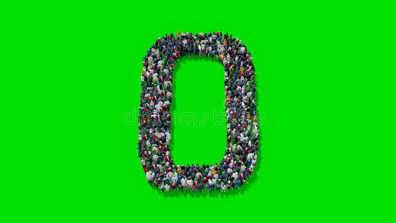 Number Zero from the Crowd of People on Green Screen Background 3D ...