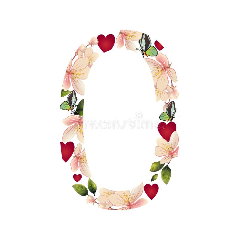 Number zero with flowers stock vector. Illustration of zero - 84974702